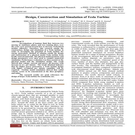 Design, Construction and Simulation of Tesla Turbine | PDF
