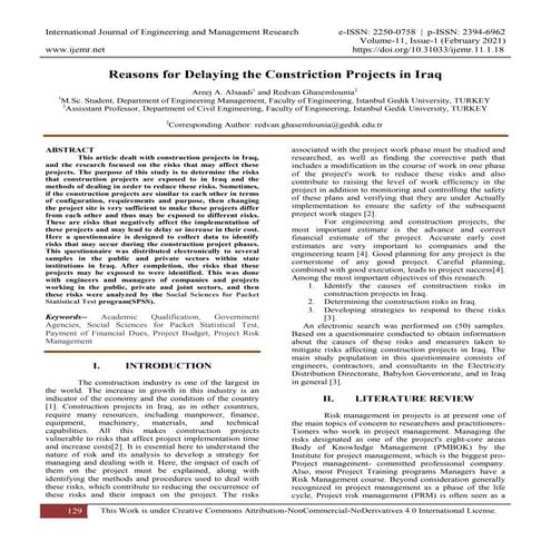Reasons for Delaying the Constriction Projects in Iraq | PDF
