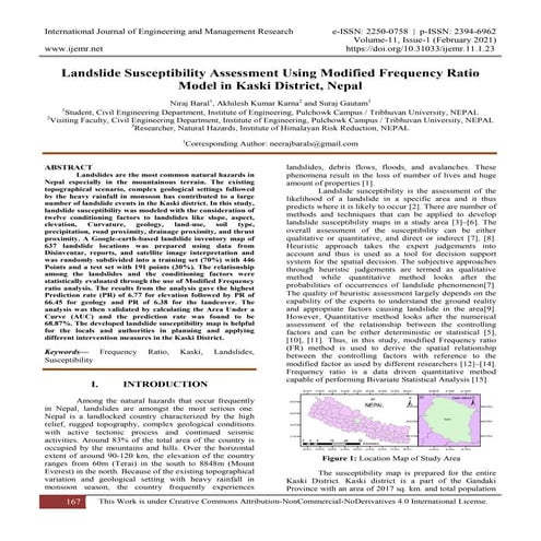 Landslide Susceptibility Assessment Using Modified Frequency Ratio ...