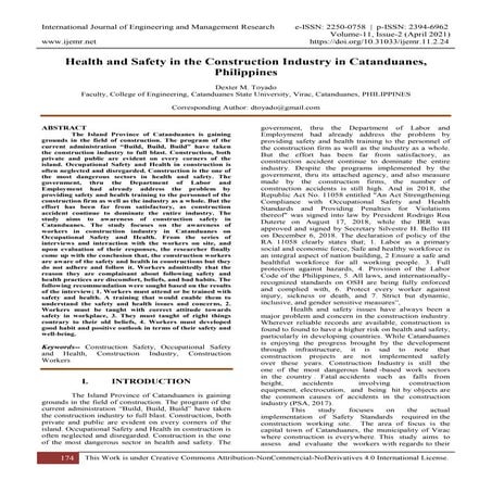 Health and Safety in the Construction Industry in Catanduanes ...