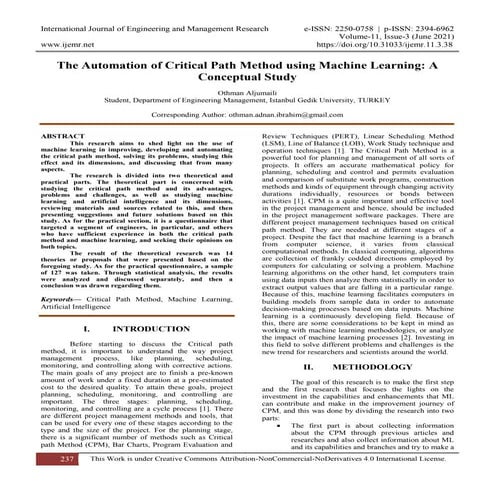 The Automation of Critical Path Method using Machine Learning: A ...