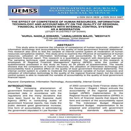 THE EFFECT OF COMPETENCE OF HUMAN RESOURCES, INFORMATION TECHNOLOGY AND ACCOUNTABILITY ON THE ...