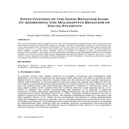 Effectiveness of the Good Behavior Game in Addressing the Maladaptive ...