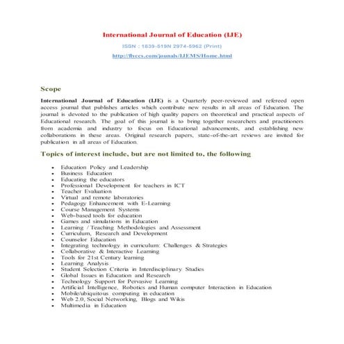 International Journal of Education (IJE) | PDF | Free download