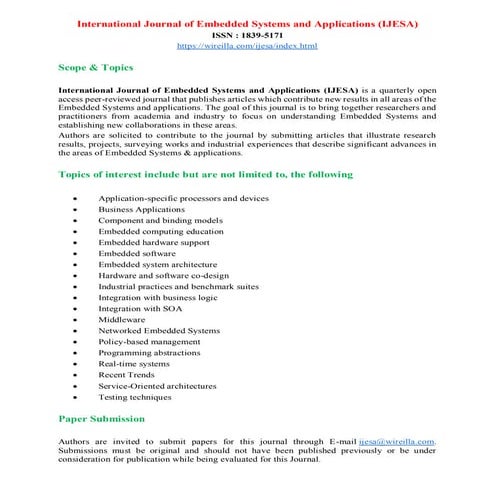 International Journal of Embedded Systems and Applications (IJESA) | PDF