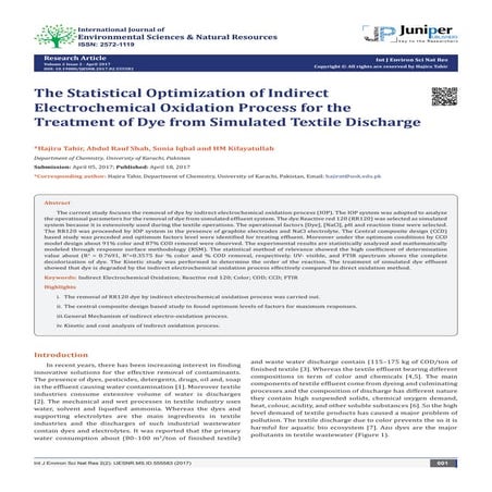 The Statistical Optimization of Indirect Electrochemical Oxidation ...