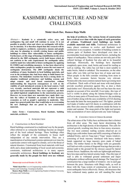 Traditional kashmiri architecture: Taq and dhajii- diwari construction ...