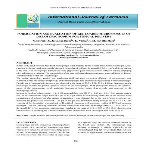 FORMULATION AND EVALUATION OF GEL LOADED MICROSPONGES OF DICLOFENAC ...