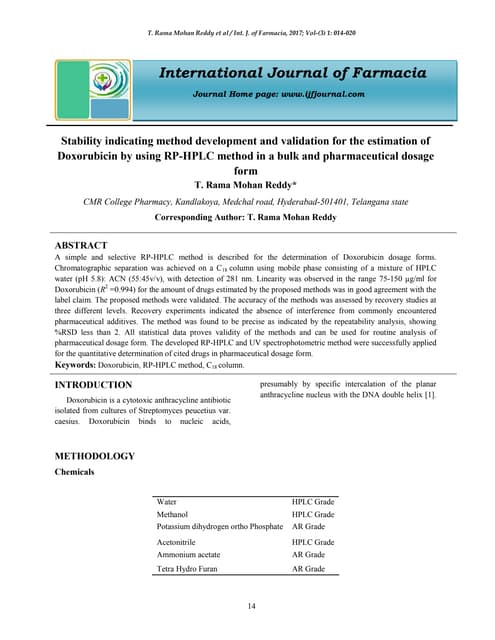 Stability indicating analytical method development and validation for estimation of Ceftazidime ...