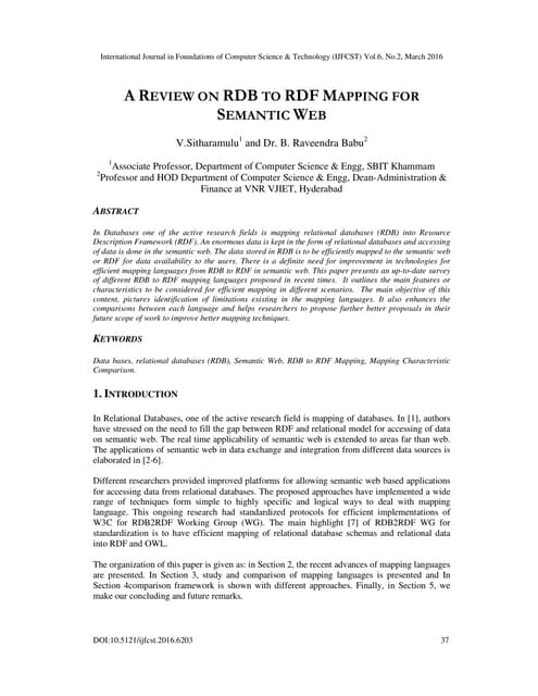 A Review On Rdb To Rdf Mapping For Semantic Web Pdf Databases 5807