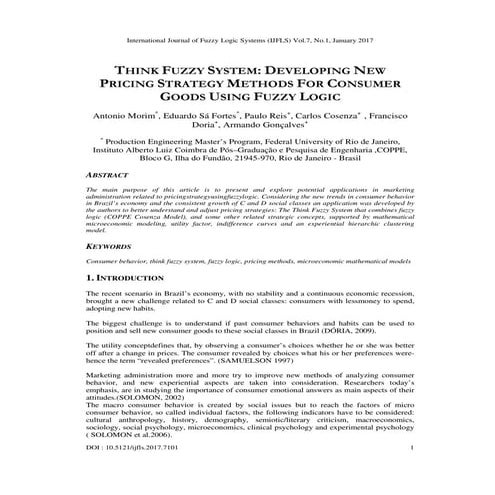 THINK FUZZY SYSTEM: DEVELOPING NEW PRICING STRATEGY METHODS FOR CONSUMER GOODS USING FUZZY LOGIC ...