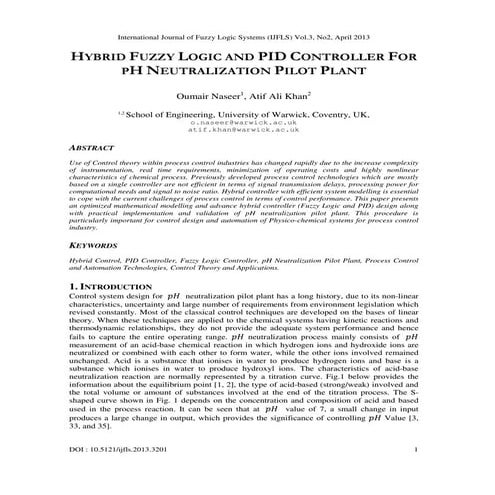 HYBRID FUZZY LOGIC AND PID CONTROLLER FOR PH NEUTRALIZATION PILOT PLANT | PDF