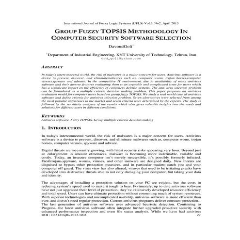Group Fuzzy Topsis Methodology In Computer Security Software Selection Pdf