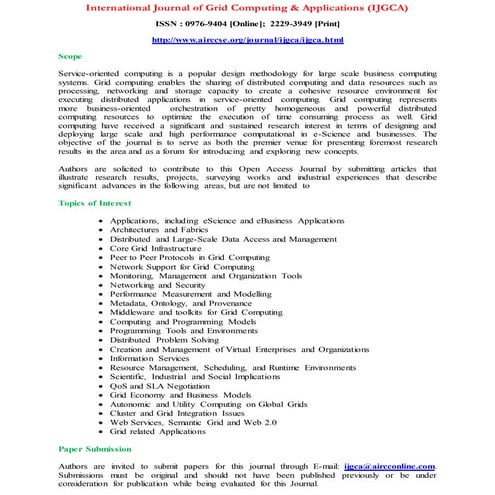 Call for papers - International Journal of Grid Computing & Applications (IJGCA) | PDF
