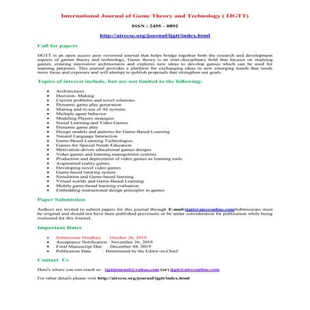 International Journal of Game Theory and Technology ( IJGTT) | PDF