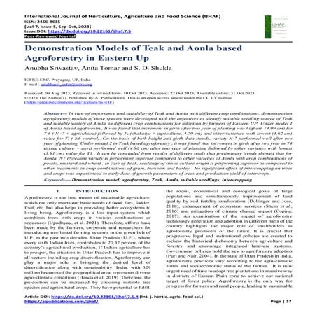 Demonstration Models of Teak and Aonla based Agroforestry in Eastern Up ...