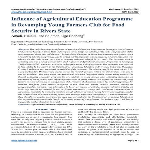 Influence of Agricultural Education Programme in Revamping Young ...