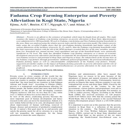 Fadama Crop Farming Enterprise and Poverty Alleviation in Kogi State ...
