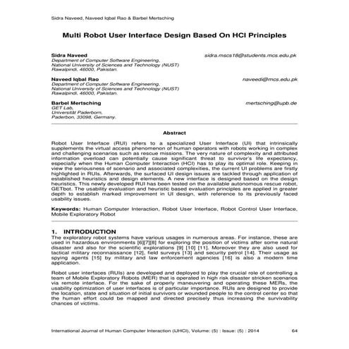 Multi Robot User Interface Design Based On HCI Principles | PDF