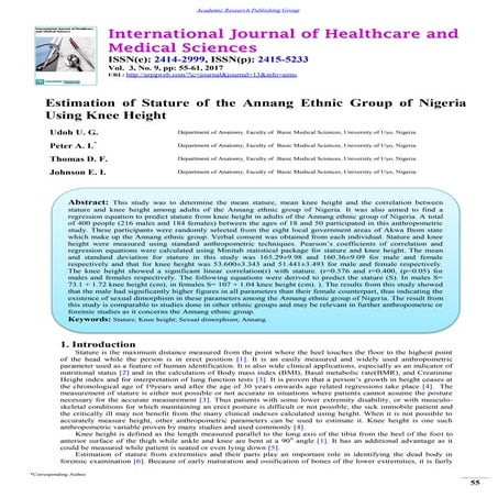 Estimation of Stature of the Annang Ethnic Group of Nigeria Using Knee ...