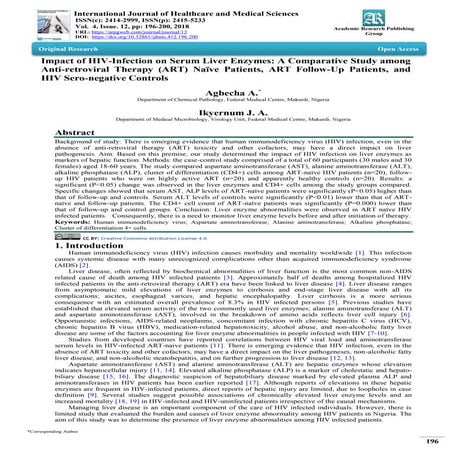 Impact of HIV-Infection on Serum Liver Enzymes: A Comparative Study among Anti-retroviral ...