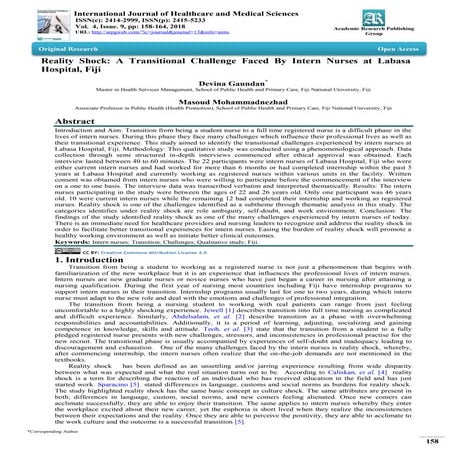 Reality Shock: A Transitional Challenge Faced By Intern Nurses at ...