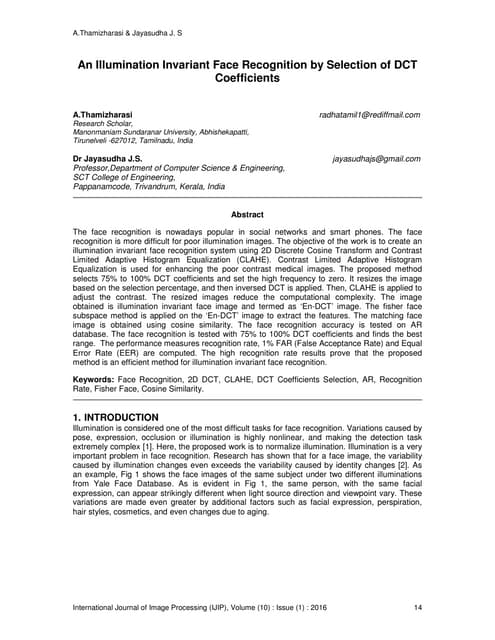 An Illumination Invariant Face Recognition By Selection Of Dct Coefficients Pdf 2906