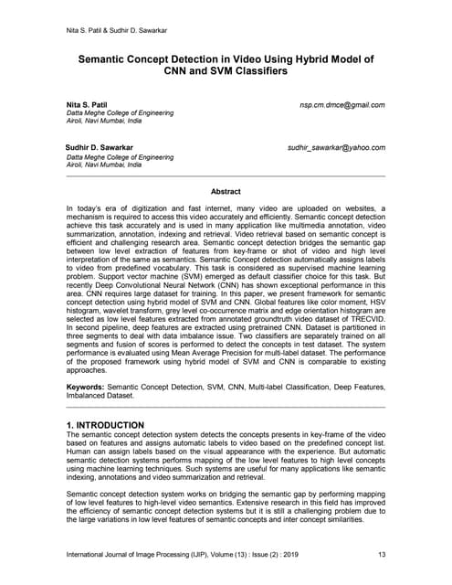 Semantic Concept Detection In Video Using Hybrid Model Of Cnn And Svm Classifiers Pdf