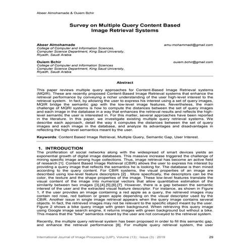 Survey on Multiple Query Content Based Image Retrieval Systems | PDF