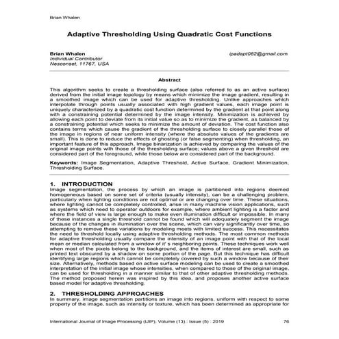 Adaptive Thresholding Using Quadratic Cost Functions Pdf