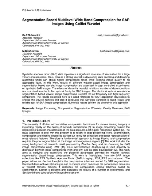 Segmentation Based Multilevel Wide Band Compression For Sar Images Using Coiflet Wavelet Pdf