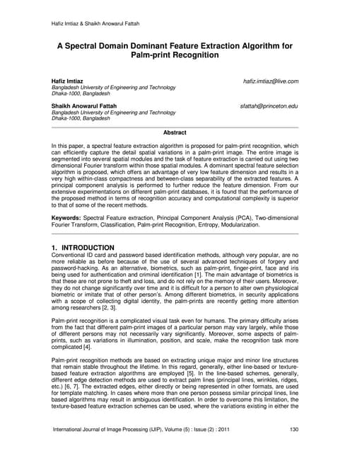 A Spectral Domain Dominant Feature Extraction Algorithm For Palm Print