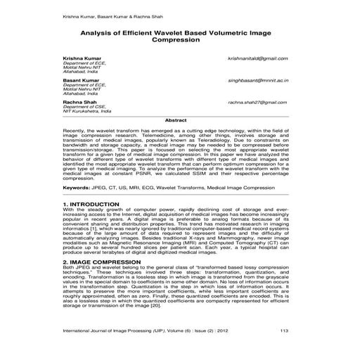 Analysis Of Efficient Wavelet Based Volumetric Image Compression Pdf