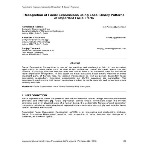 Recognition Of Facial Expressions Using Local Binary Patterns Of 5155