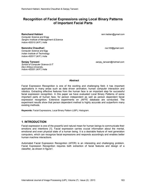 Recognition Of Facial Expressions Using Local Binary Patterns Of 5959