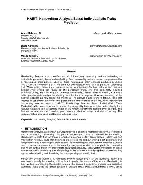 AUTOMATED HANDWRITING ANALYSIS FOR HUMAN BEHAVIOR PREDICTION | PDF AUTOMATED HANDWRITING ANALYSIS FOR HUMAN BEHAVIOR PREDICTION | PDF