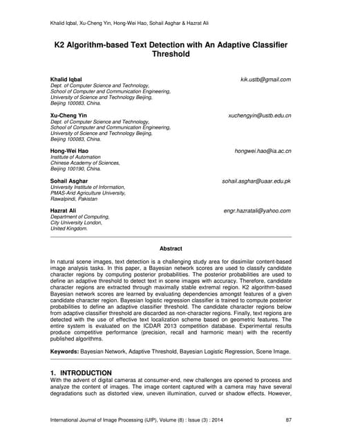 K2 Algorithm Based Text Detection With An Adaptive Classifier Threshold 8786