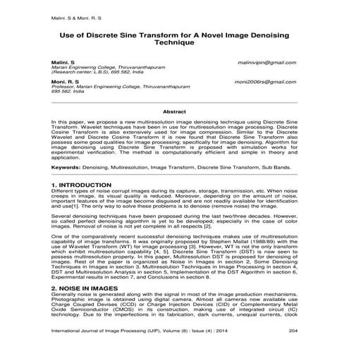Use Of Discrete Sine Transform For A Novel Image Denoising Technique Pdf