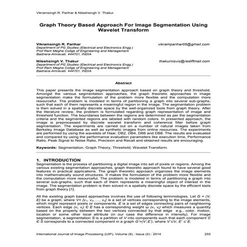 Graph Theory Based Approach For Image Segmentation Using Wavelet Transform Pdf 
