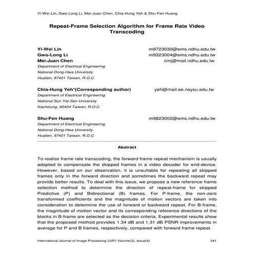 Repeat-Frame Selection Algorithm for Frame Rate Video Transcoding | PDF