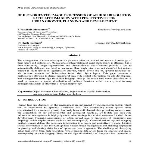 Object Oriented Image Processing Of An High Resolution Satellite Imagery With Perspectives For
