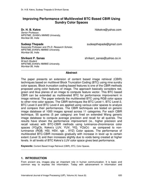 Improving Performance Of Multileveled Btc Based Cbir Using Sundry Color Spaces Pdf