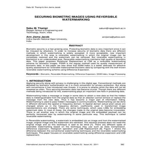 Securing Biometric Images Using Reversible Watermarking Pdf