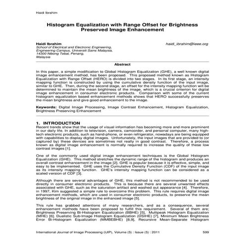 Histogram Equalization With Range Offset For Brightness Preserved Image Enhancement Pdf