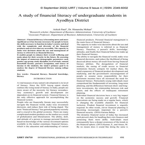 IJIRT156710_PAPER.pdf financial literacy among investors | PDF