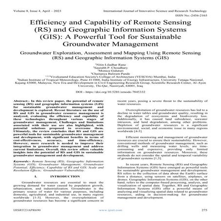 Efficiency and Capability of Remote Sensing (RS) and Geographic ...