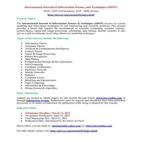 Call for Papers - International Journal of Information Sciences and ...