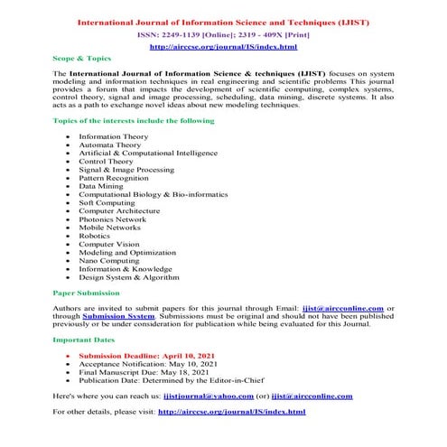 Call for Papers - International Journal of Information Sciences and ...