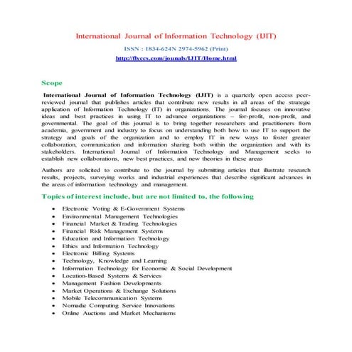 CURRENT ISSUE-International Journal of Managing Information Technology ...