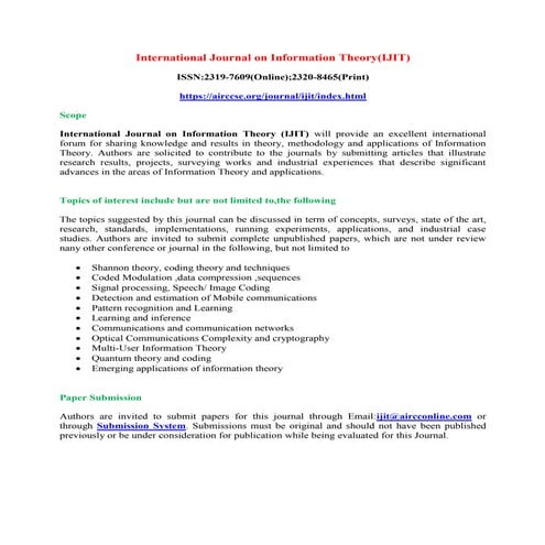 International Journal on Information Theory (IJIT) | PDF